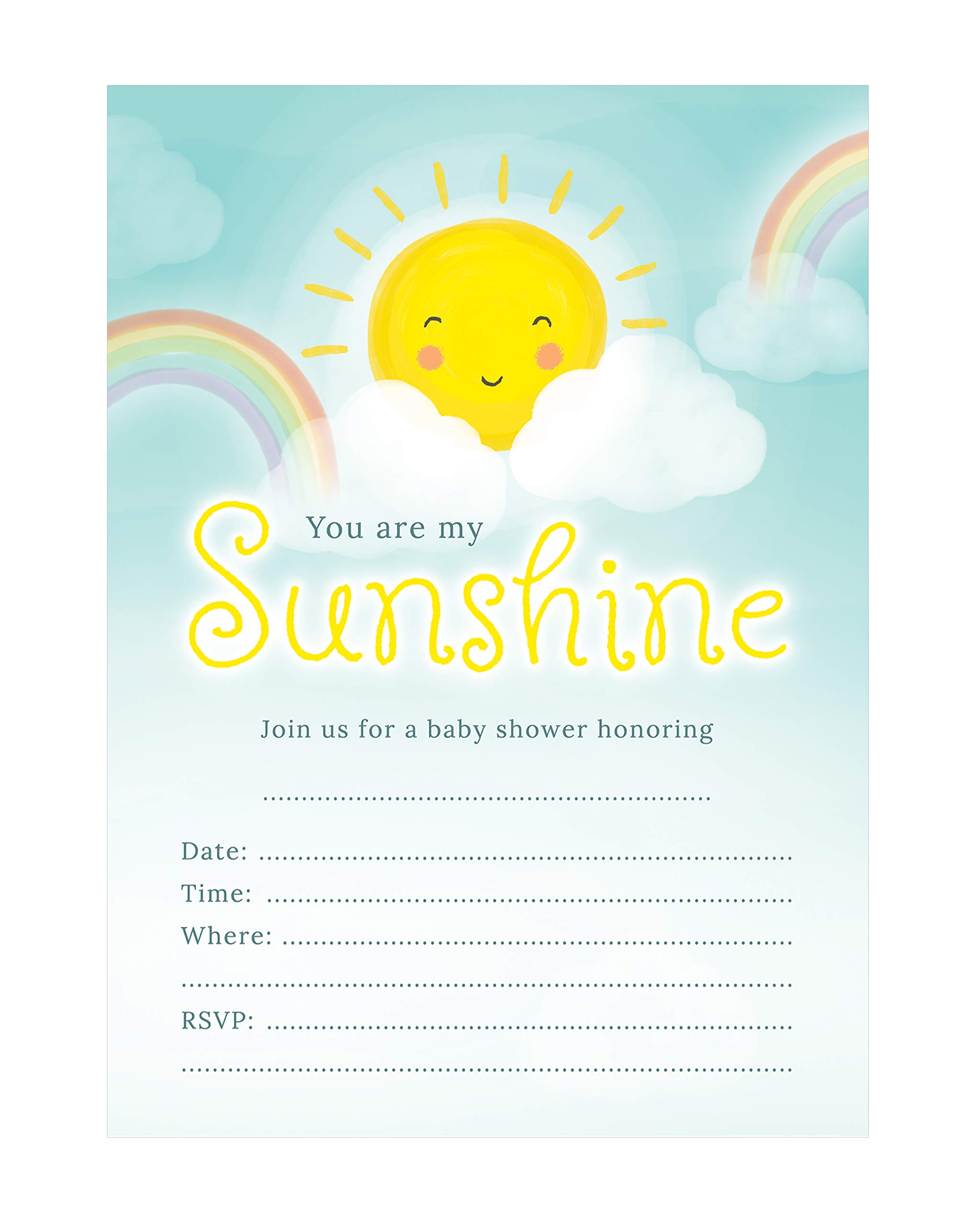 You are My Sunshine Gender Neutral 5x7 Baby Shower Invitations - 24 invites and 24 White envelopes