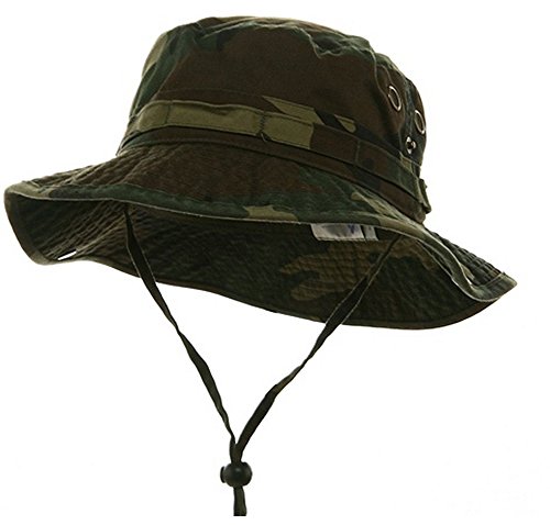 Wholesale Camouflage Cotton Fishing Hunting Hiking Outdoor Bucket Hat w/ Chin Cord (Green Camo, Size L) - 21466