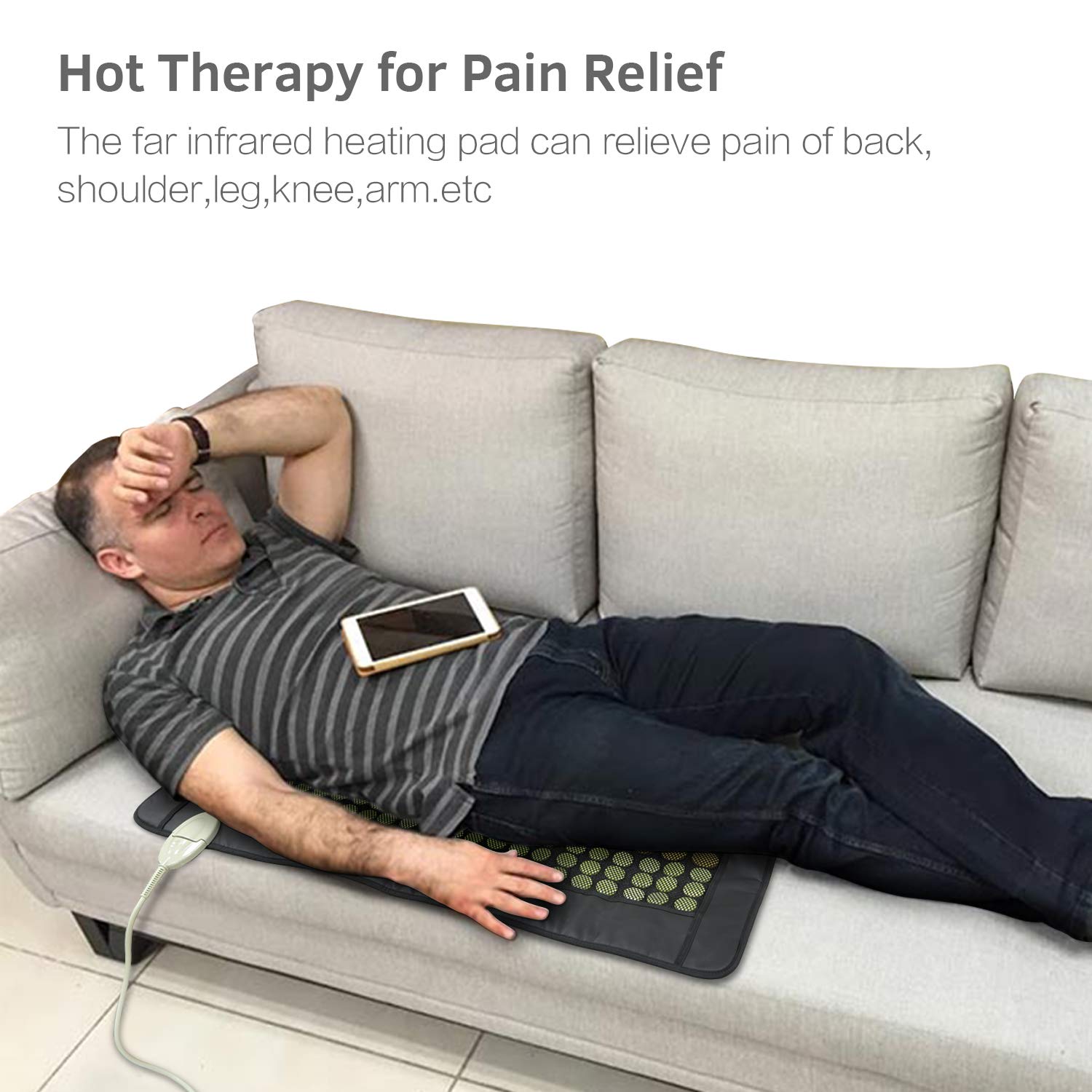 UTK Far Infrared Heating Pad for Back, Full Back Infrared Heating Pad, Weight Heating pad with132 Jade & 54 Tourmaline Stones,160 Watt Fast Heat Up, Larger Size:21x38 Inches