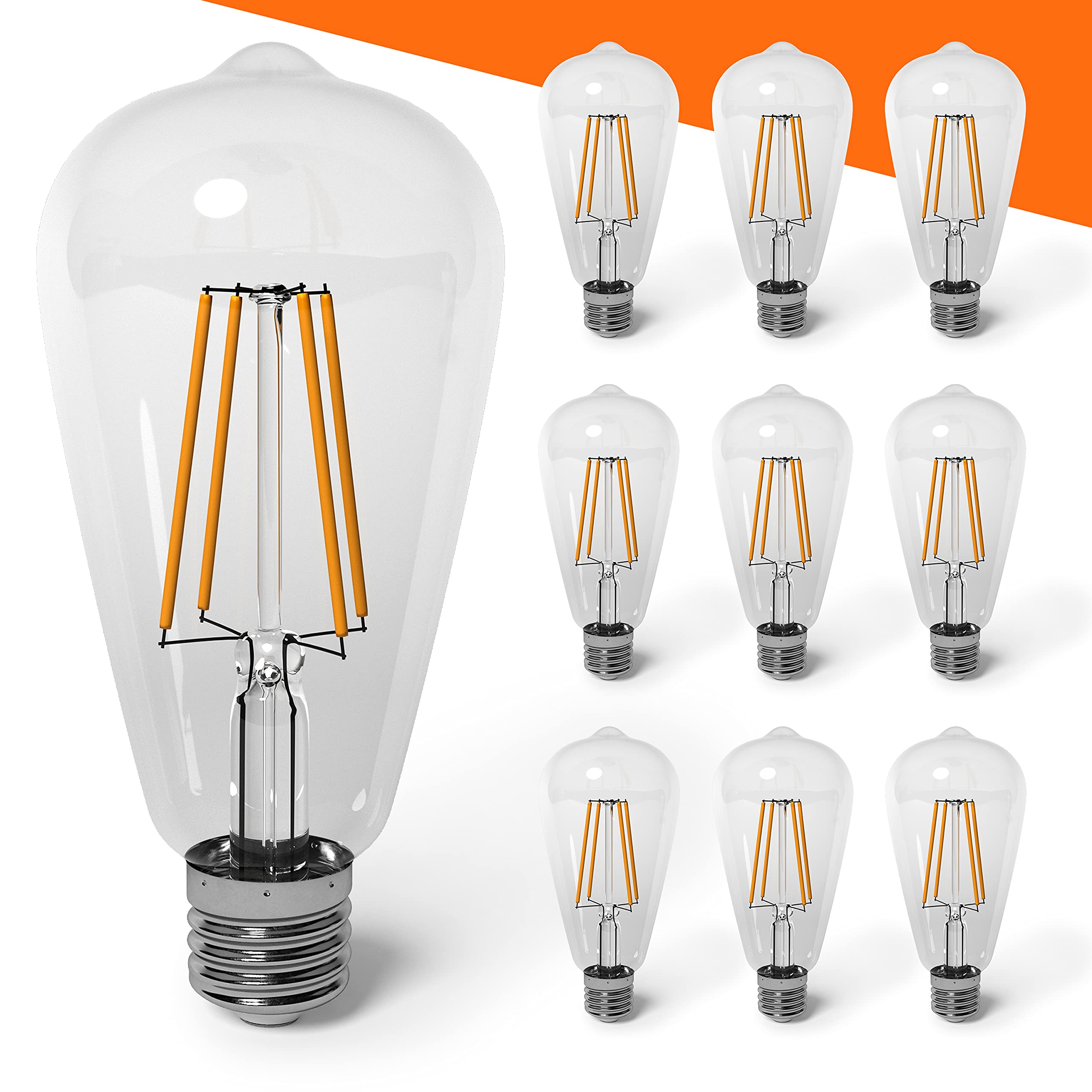 SUNLAKE LIGHTING 10 Pack ST19 (ST64) LED Bulb, Vintage Edison Filament ST64 Style Bulb, Dimmable, Wet Rated Waterproof, 5W=60W, 2700K Soft White, 500 LM, E26 Base, Restaurant or Outdoor String Lights
