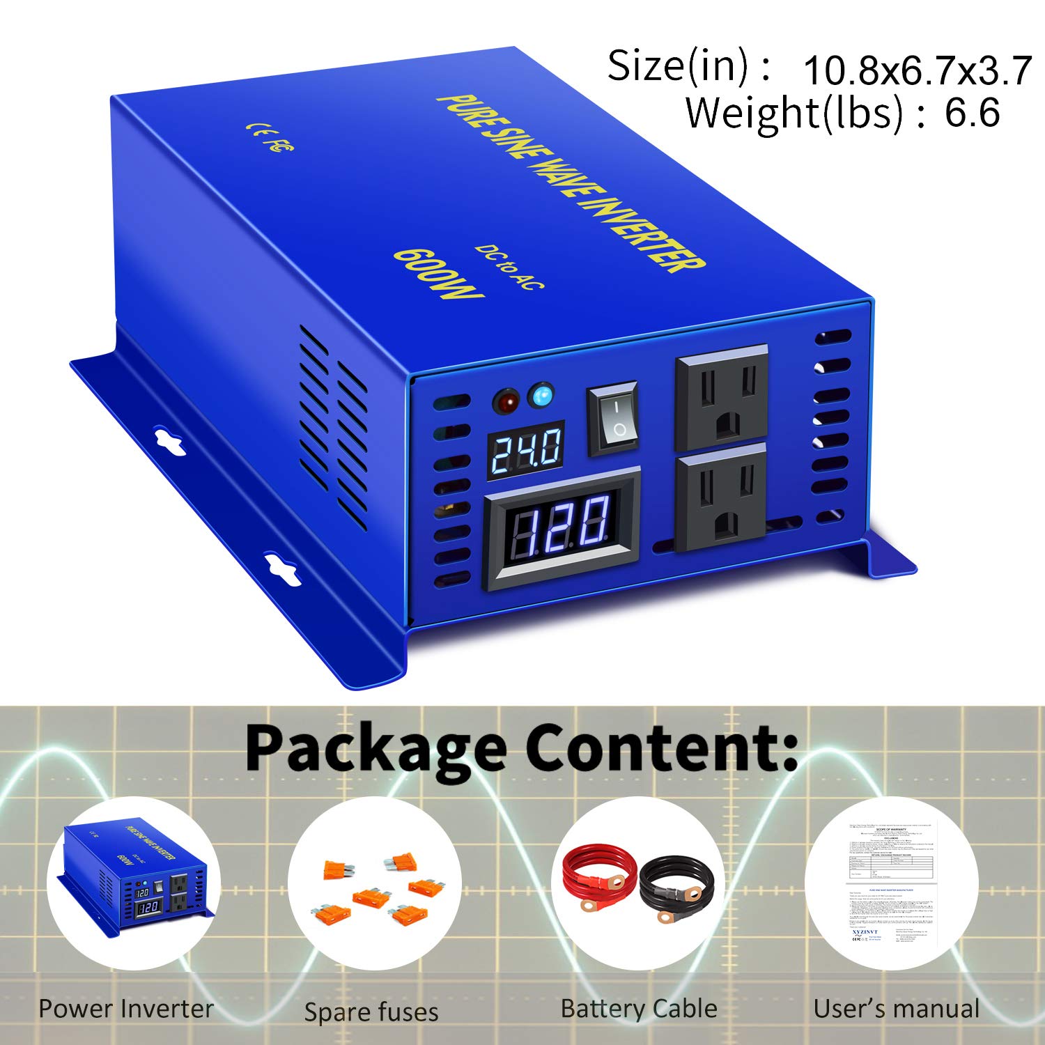 XYZ INVT Pure Sine Wave Inverter 1000w 1500w (800W12V)