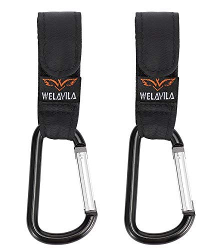 Stroller Hooks, WELAVILA Universal Multi-Purpose Stroller Pram Clips to Hang Your Diaper Bag & Shopping Bag on Buggy or Pushchair, 2 Pack, Black