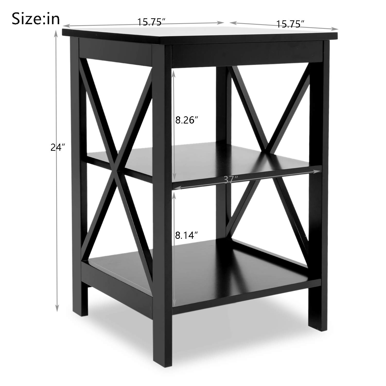 Zenvya 3-Tier End Table with Storage Shelves Versatile X-Design Sofa Side Table for Living Room Bedroom Apartment Small Space, Black