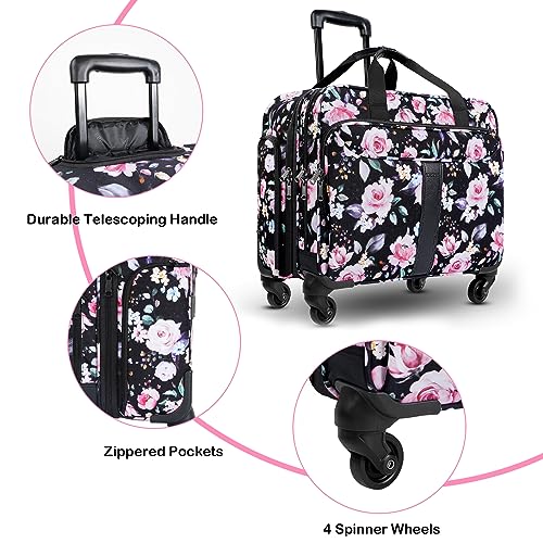 YOREPEK Rolling Laptop Bag for Women, 17 inch Large Premium Briefcase with Spinner Wheels, Waterproof Overnight Roller Carry on Computer Case for Travel, Work, Business, Teacher (Floral)