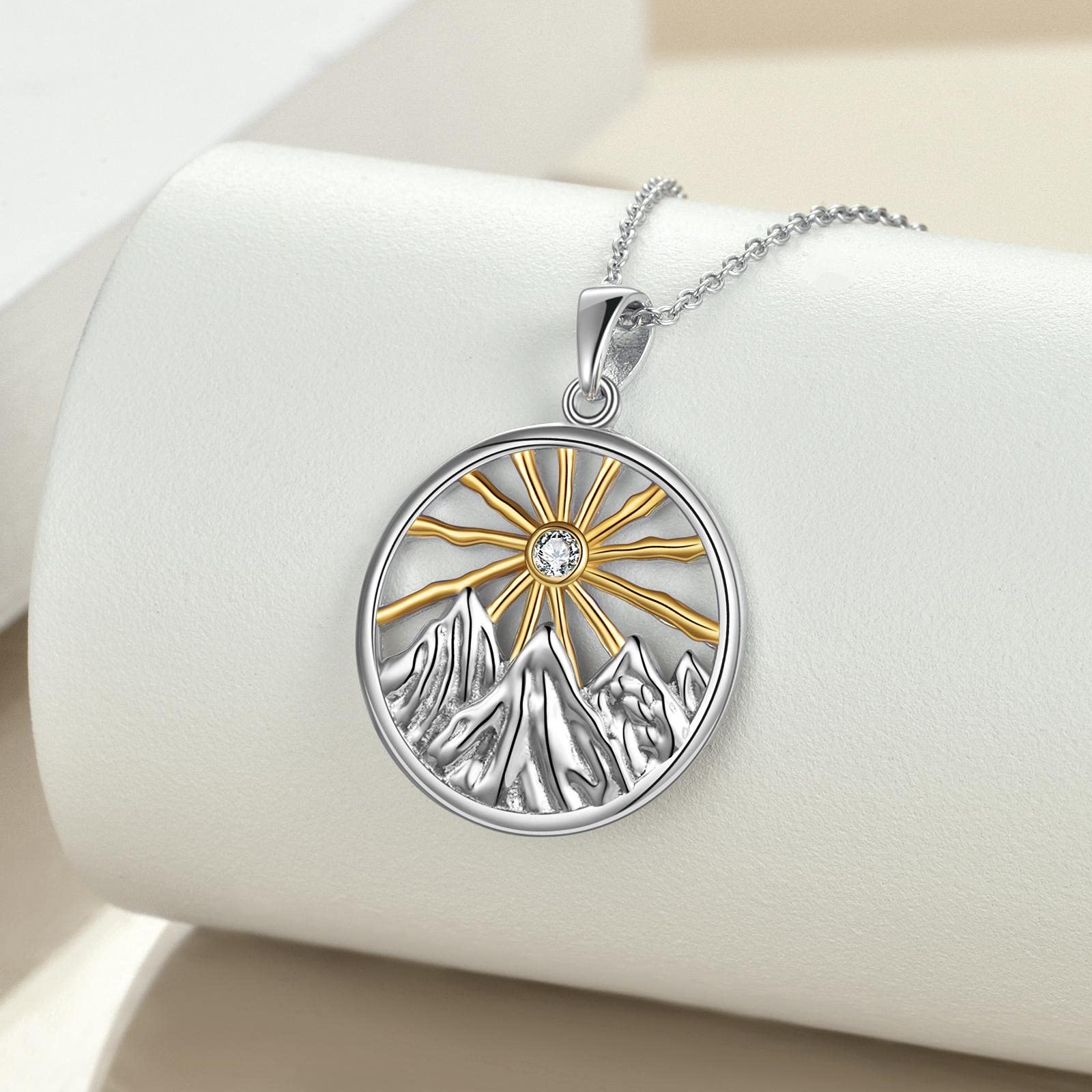 YFN Mountain Necklace Sterling Silver Mountain and Sun Pendant Nature Jewelry Gift for Nature Lovers