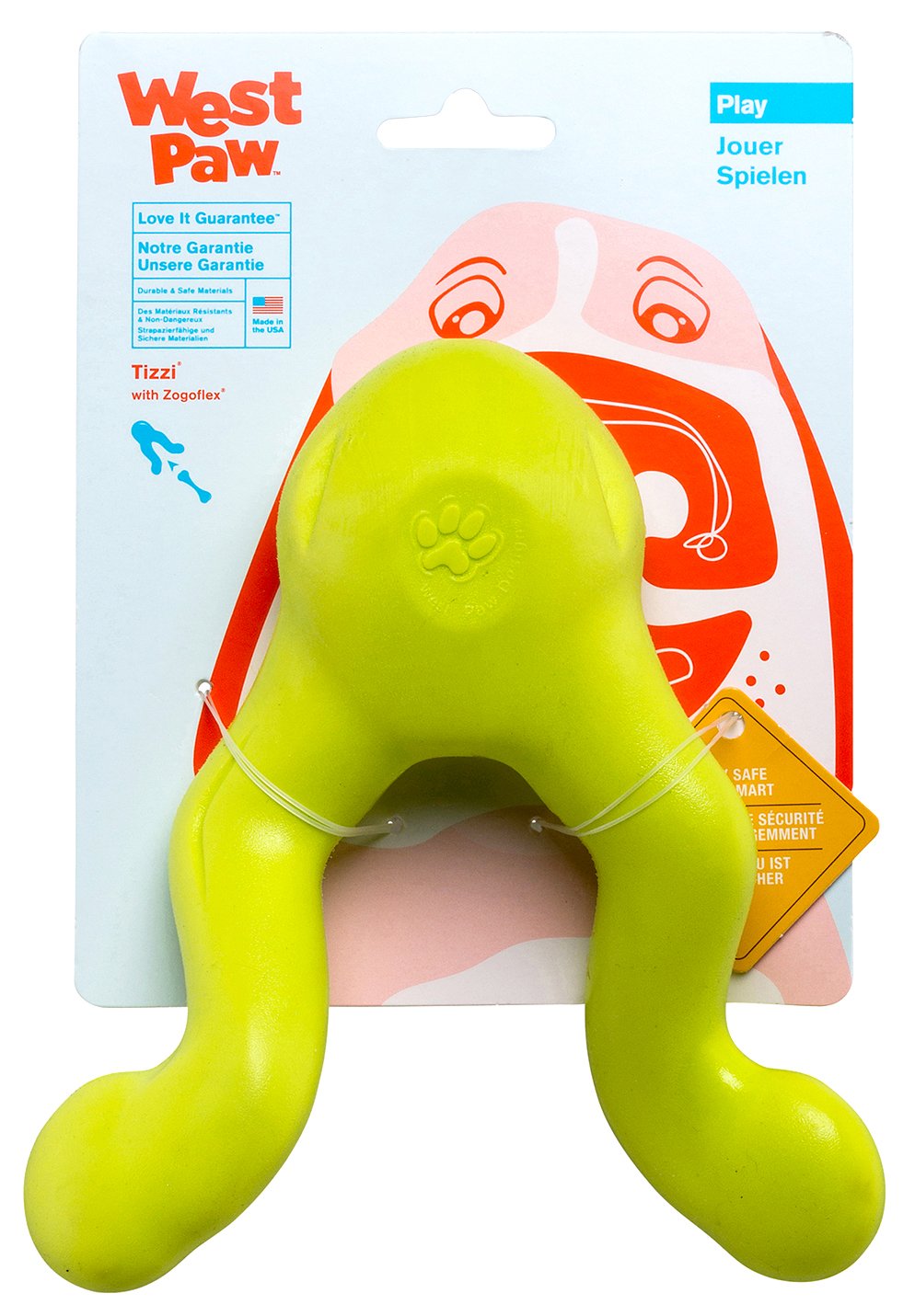 WEST PAW Zogoflex Tizzi Treat Dispensing Dog Toy – Interactive Play Toy for Dogs, Puppies – Floatable, High-Flying Toys for Fetch, Catch, Tug of War, Recyclable, Dishwasher Safe, Large, Granny Smith