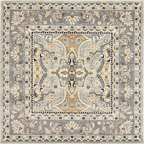 Unique Loom Tradition Collection Classic Southwestern Casual Design Area Rug (8' 4 x 8' 4 Square, Gray/ Ivory)