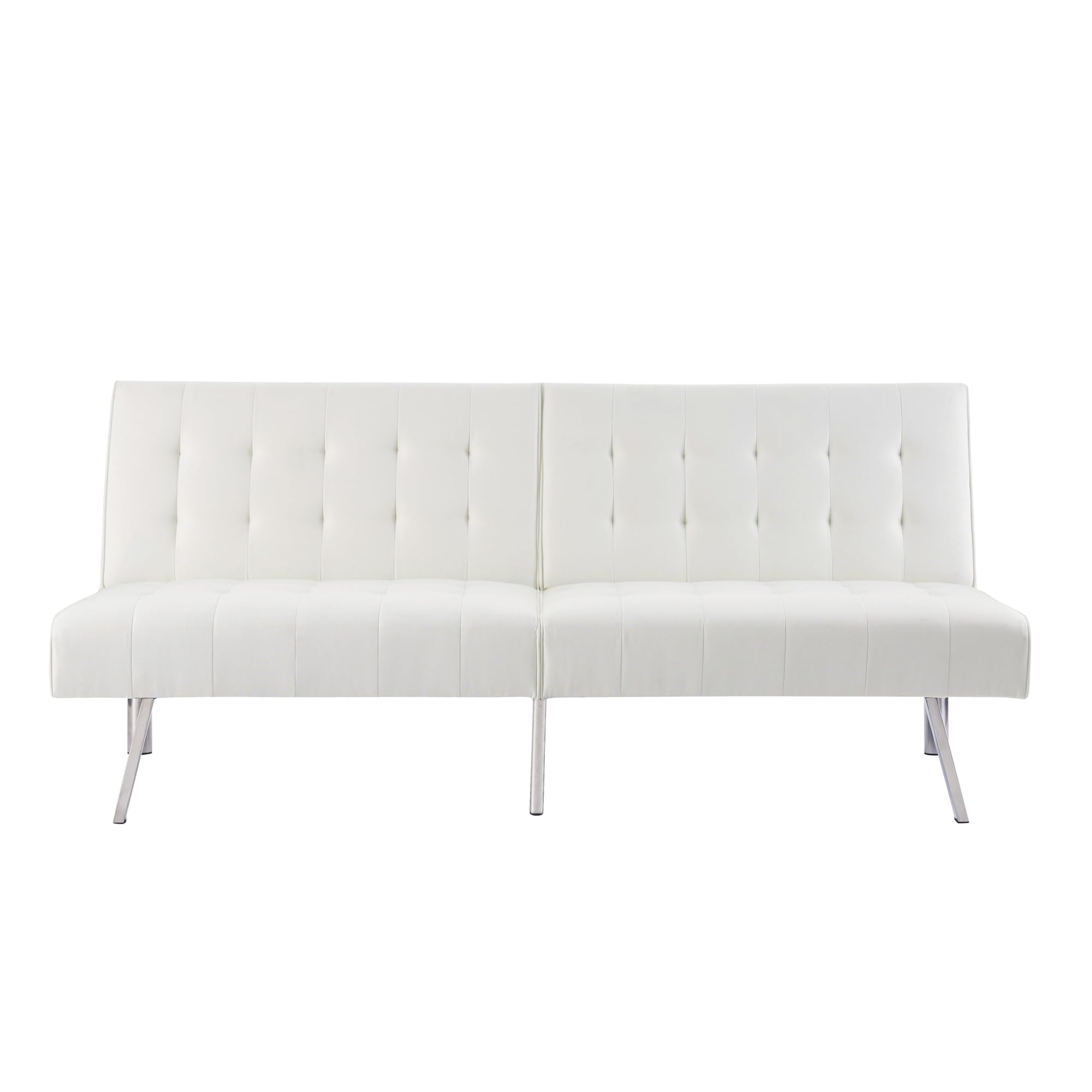 White Futon Sofa Bed, Durable Faux Leather Futon Couch, Split Back Sofa Bed Couch With Metal Legs, Folding, Reclining Small Couch Bed, Pull Out Sofa Bed, White Futon Sofa Bed For Living Room