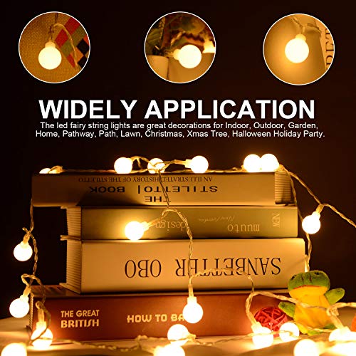 Yugust Globe String Lights, 17ft Battery Operated Remote Control Warm White LED Fairy Wall Lights with 8 Lighting Modes for Wedding Party Home Garden Decoration