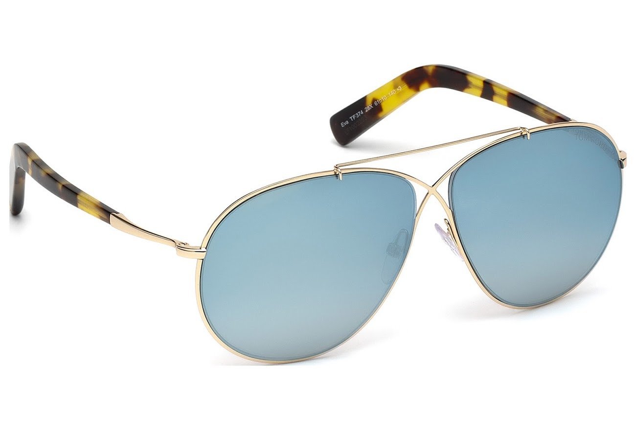 Tom Ford FT0374 28X Gold Eva Pilot Sunglasses Lens Category 2 Lens Mirrored Siz