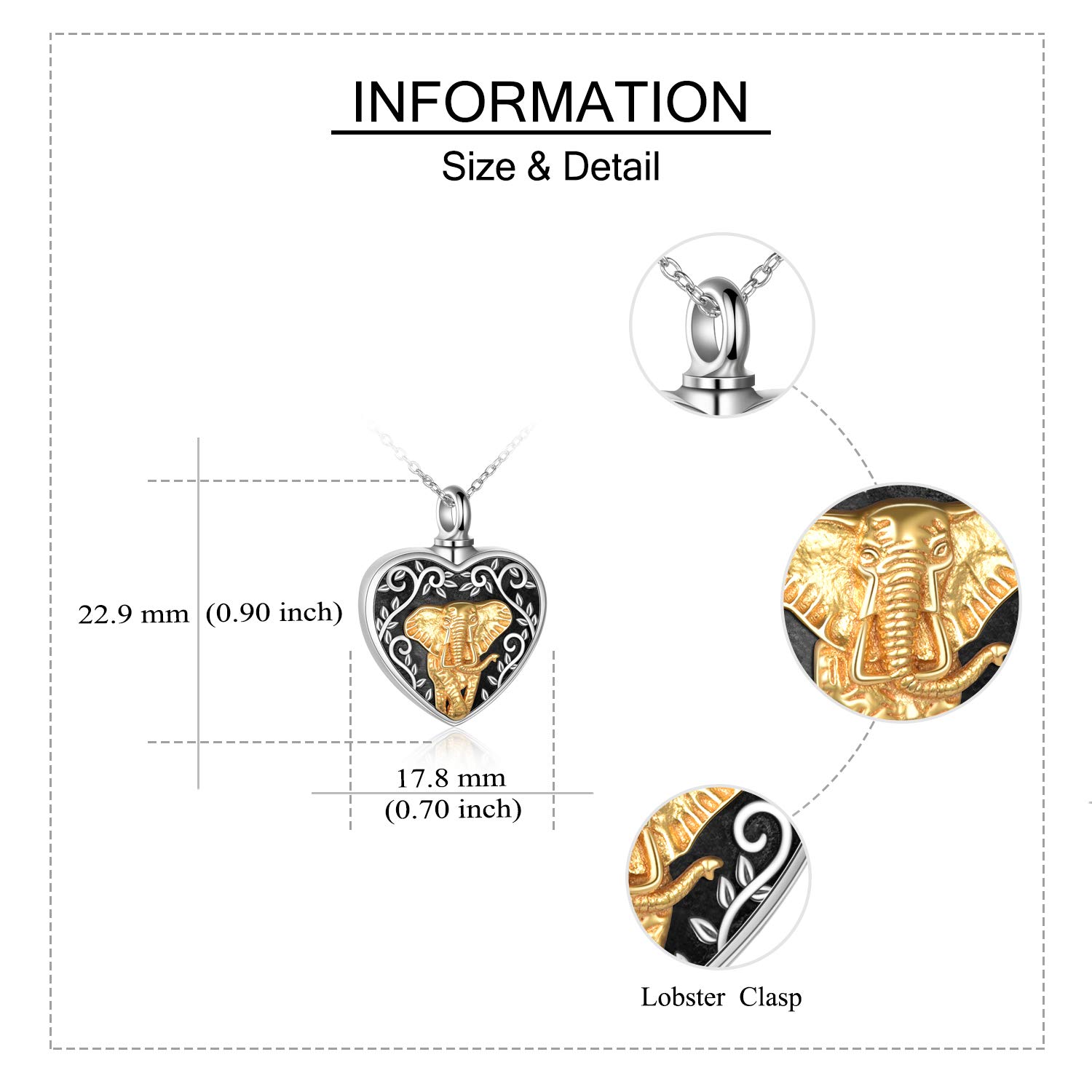 YFN Urn Necklaces for Ashes Sterling Silver Elephant Cremation Necklace Jewelry for Ashes Heart Memory Jewelry for Women Men