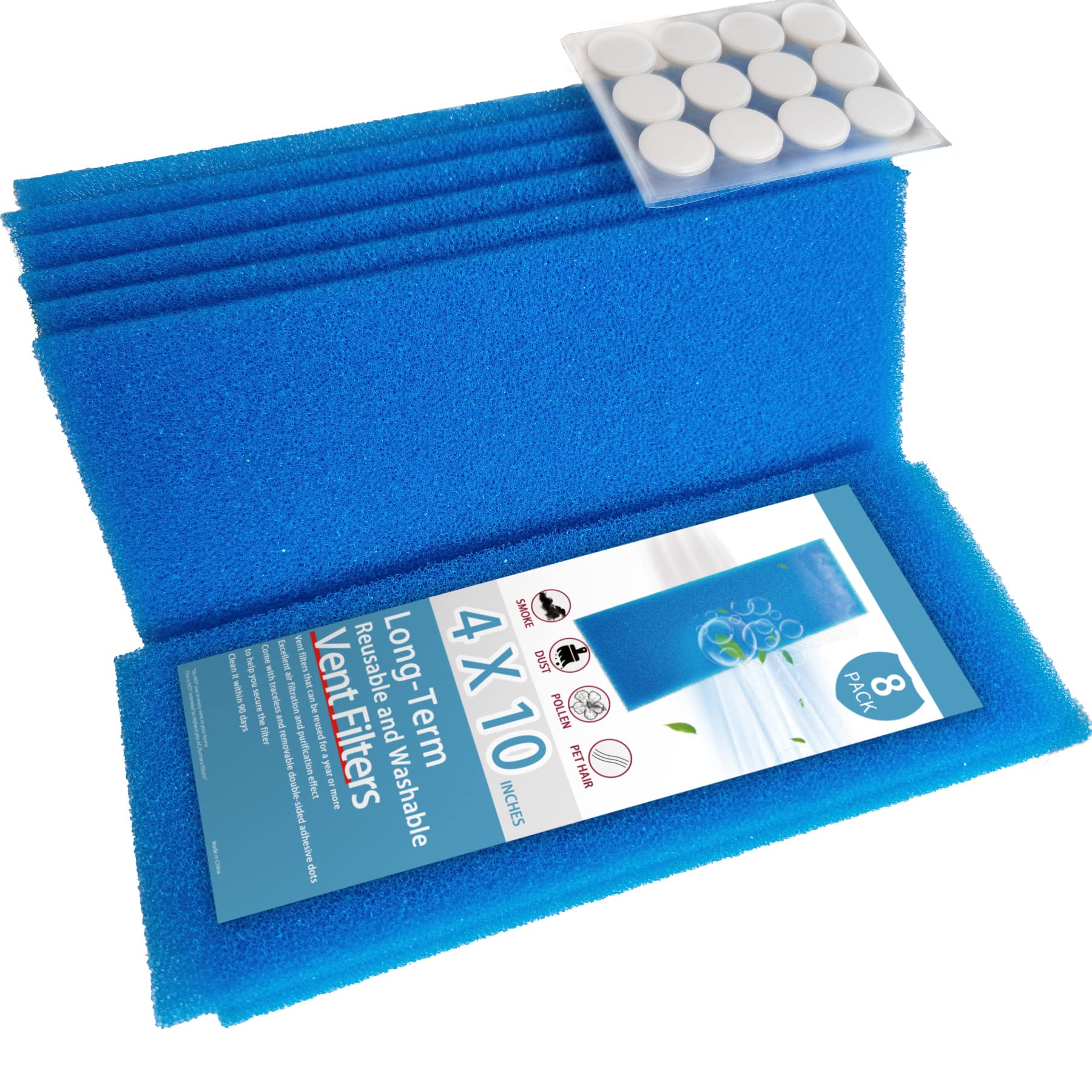 Tikfoam Vent Filter Reusable, Vent Cover Air Filters Washable, 4"X10" Floor Vent Filters for Home, 2/5 in Thick, Long-Term Filter (12)