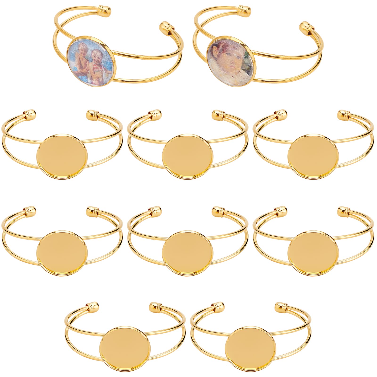 SUNNYCLUE 10Pcs Cabochon Bracelet Blanks Set Bangle Bezel Tray Blank 5Pcs Cuff Bangles Bracelet Bezels 5Pcs Round Oval Square Clear Cabochons Glass Dome for Jewelry Making Kits Men Women DIY Crafts