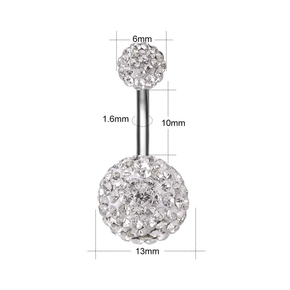 ZS Pretty Belly Button Ring with Gradual Color Crystal Fervid Ball Navel Ring for Women (AB White)
