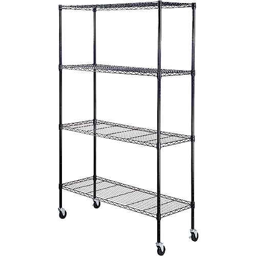 VEVOR Storage Shelving Unit, 4-Tier Adjustable Storage Shelves, 48" L x 18" W x 74" H Garage Storage Shelves, Metal Shelves with Wheels for Kitchen Pantry Basement Bathroom Laundry