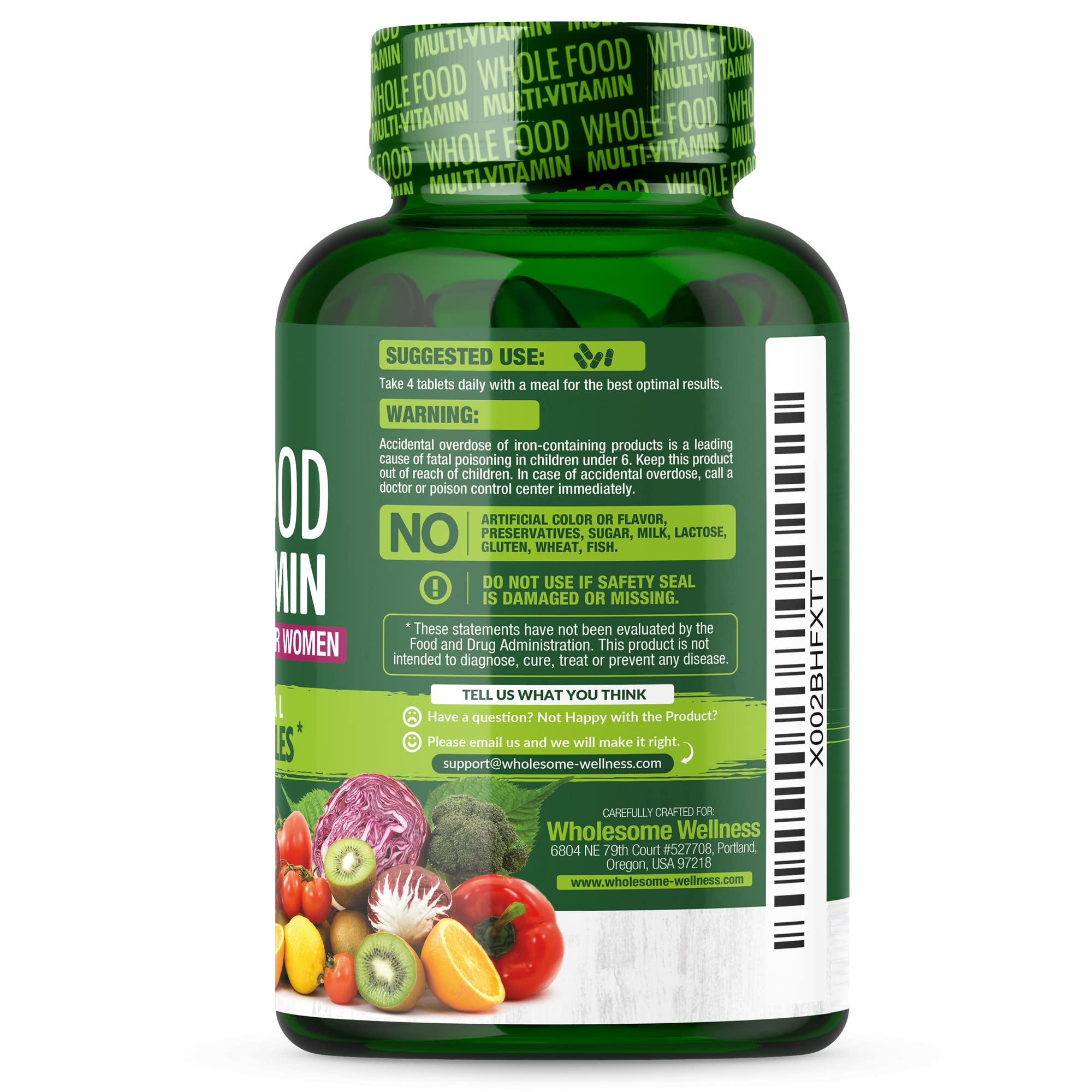 Whole Food Multivitamin for Women - Natural Multi Vitamins, Minerals, Organic Extracts - 120 Tablets