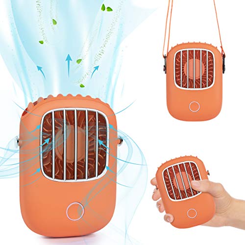 YVMVDV Portable USB Fan, Rechargeable Handsfree Necklace Fan,Mini Rechargeable Handheld Personal Fan for Kids,Women,Men, 3 Speed Adjustable, Battery Operated (Orange)