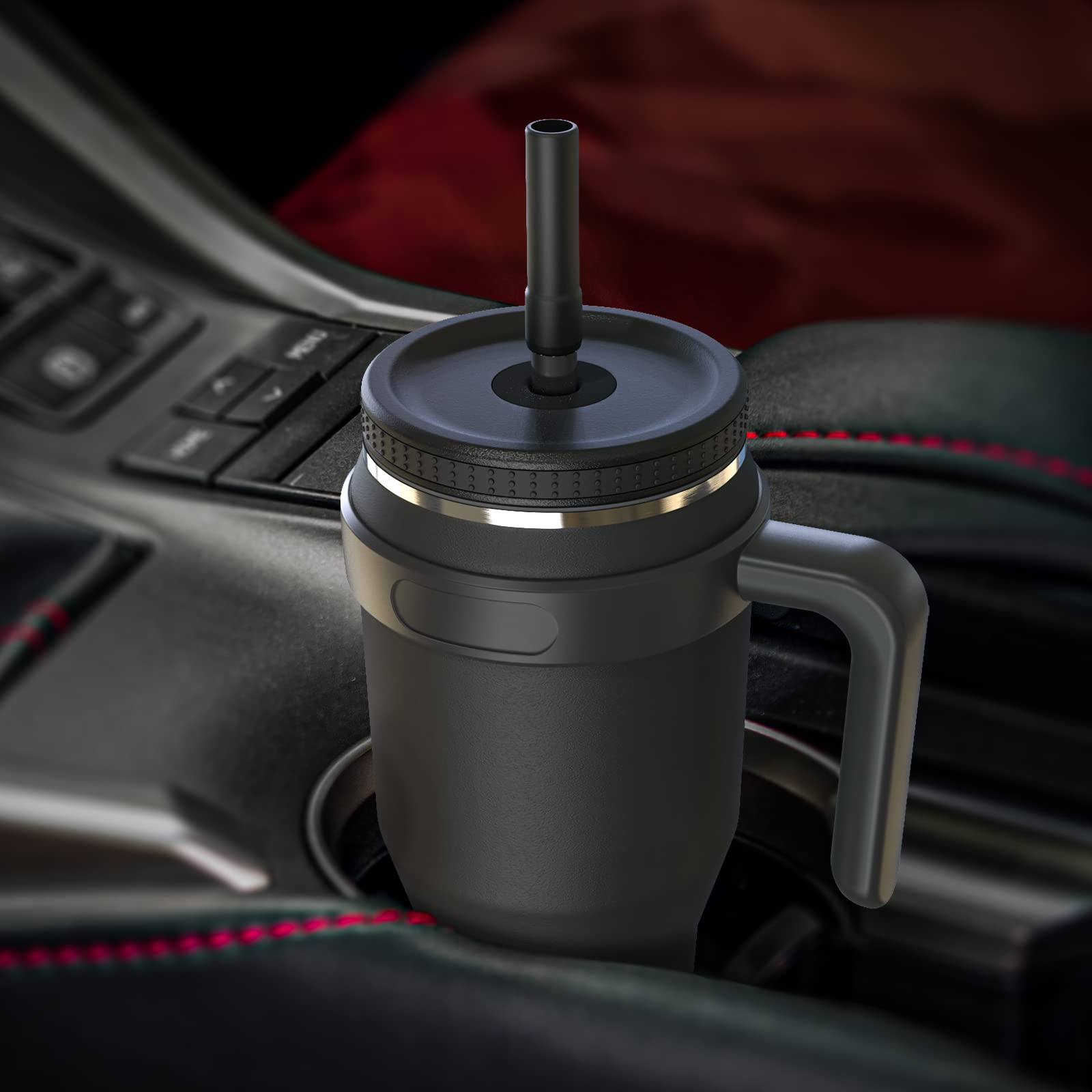 Zukro 40 oz Tumbler with Handle and Straw Lid, Leak Proof Vacuum Insulated Stainless Steel Water Bottle, Fit in Cup Holder, No Sweat, Keeps Drinks Cold 24 Hours, BPA Free, Dishwasher Safe - Black