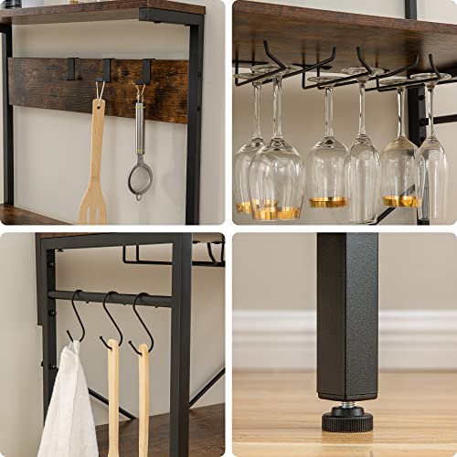 SUNTAGE Kitchen Baker's Rack, Microwave Stand with Storage Cabinet, Coffee Bar Station, Kitchen Shelf Organizer with 4-Tier Shelves, Wine Cup Holders, Kitchen Rack Rustic Brown