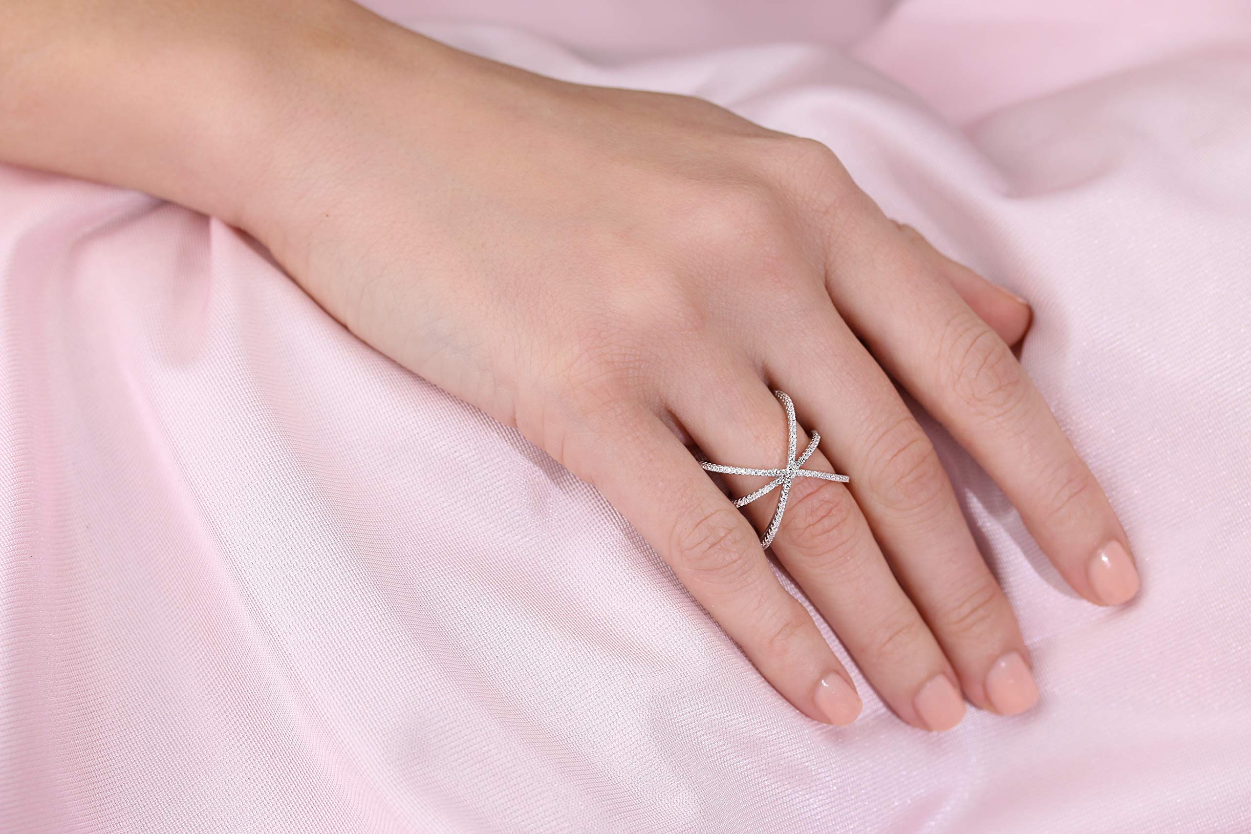 TILO JEWELRY Sterling Silver Cubic Zirconia CZ Triple Criss-cross X Ring (8)