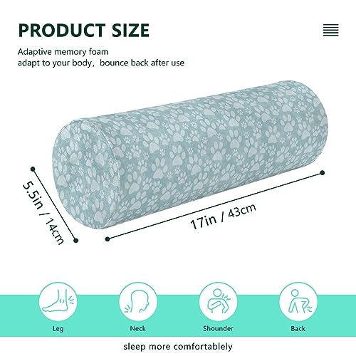 Vnurnrn Doggy Paw Print Neck Support Pillow Round Neck Roll Bolster Cylinder Pillow Cervical Pillows Shoulder Pillow for Leg Knee Back Head Support for Adults Bedroom Camp Work