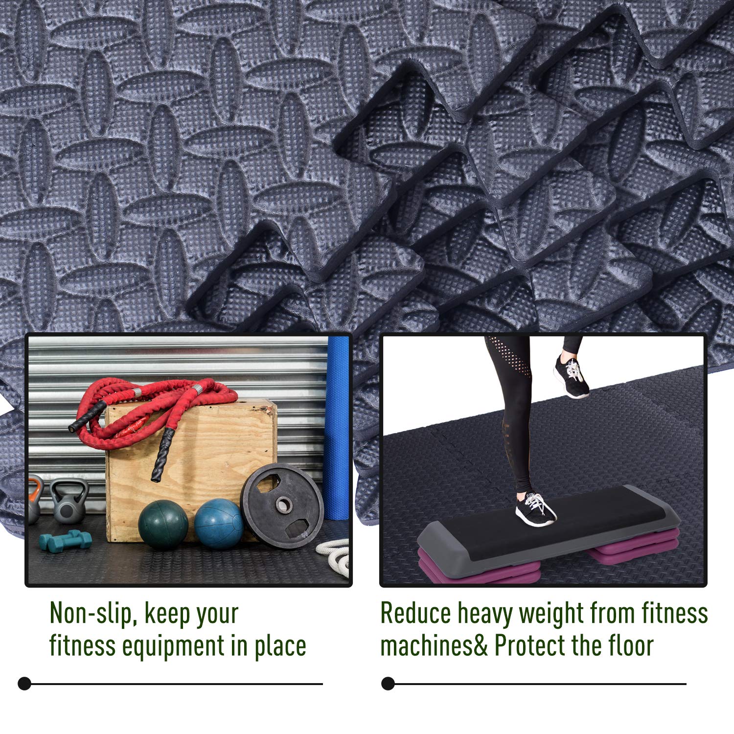Soozier Exercise Protective Interlocking Flooring Mat - 24" x 24" x 3/8" Tiles - Black Diamond Plate, 216 sq ft