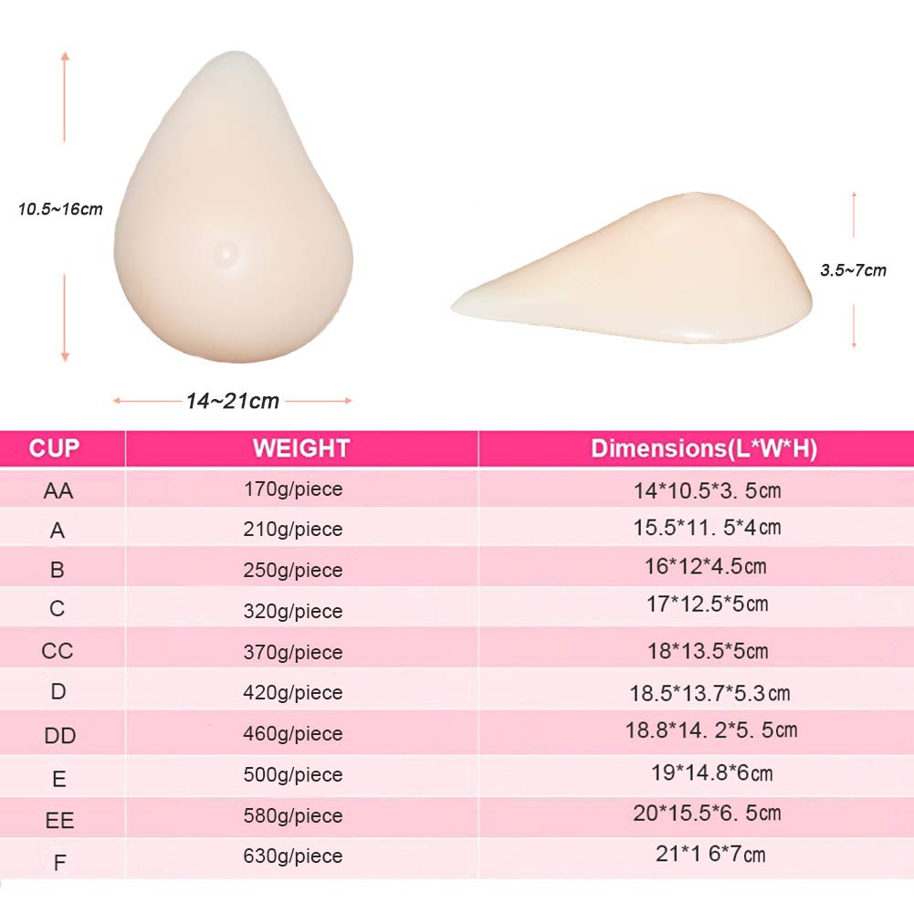 UYBAG 1 Piece Silicone Breast Forms Swimsuit Prosthesis Bra Pads Inserts A-F Cup Mastectomy Breast Cancer Surgery Woman Chest Improvement,Right,250g(Piece) Cup~B