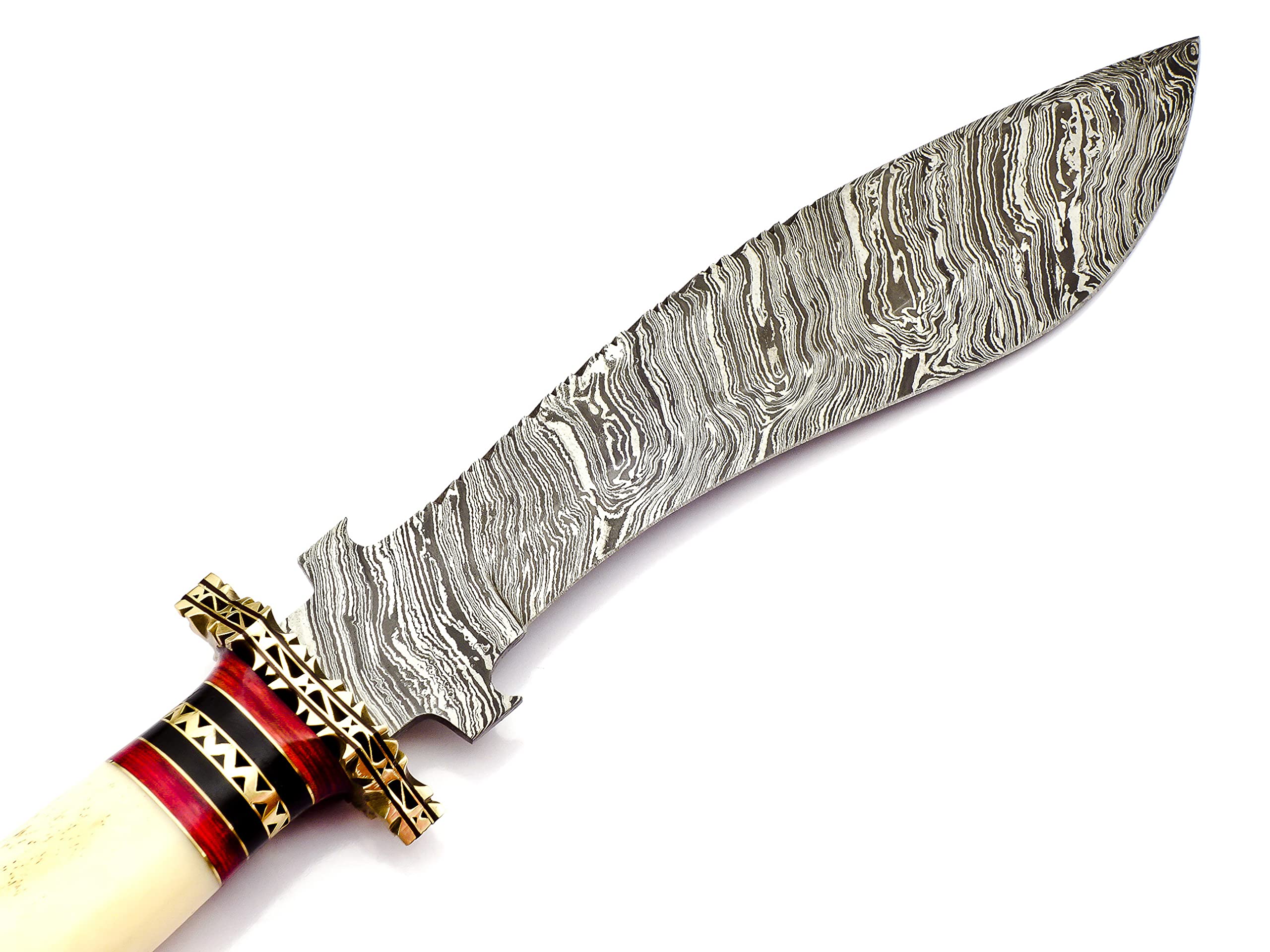 Skokie Knives Custom Damascus Steel Hunting Knife Camel Bone Handle with Brass Spacer -Handmade Premium Quality Edge Fixed Blade β For Multipurpose β Ideal for Survival Hunting Camping Hiking Outdoor Every Day Carry Professional Use Art of Craftsmanship E