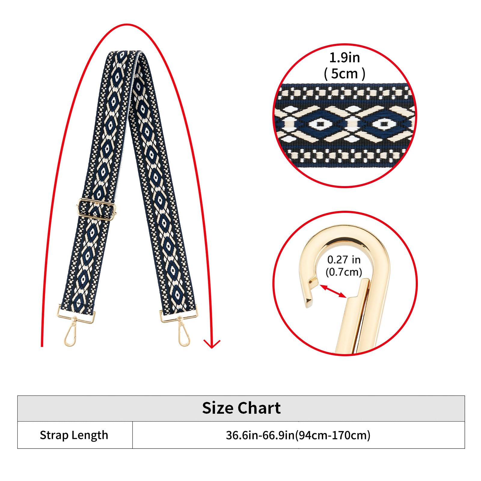 Wide Shoulder Strap Adjustable Replacement Belt Guitar Style Crossbody Bag Handbag Strap Multicolor Canvas Straps(Wide:2in)(Color19)