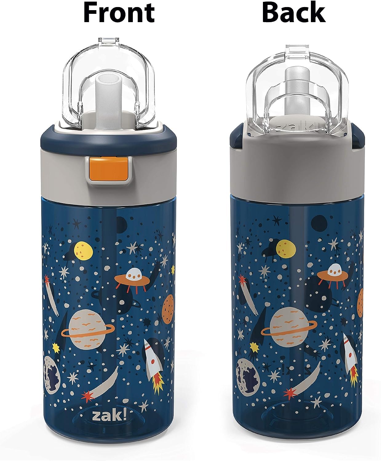 Zak Designs Genesis Durable Plastic Water Bottle with Easy-Open Button Lid and Built-In Carry Handle, Leak-Proof Design is Perfect for Outdoor Sports (18oz, Space, Non-BPA)