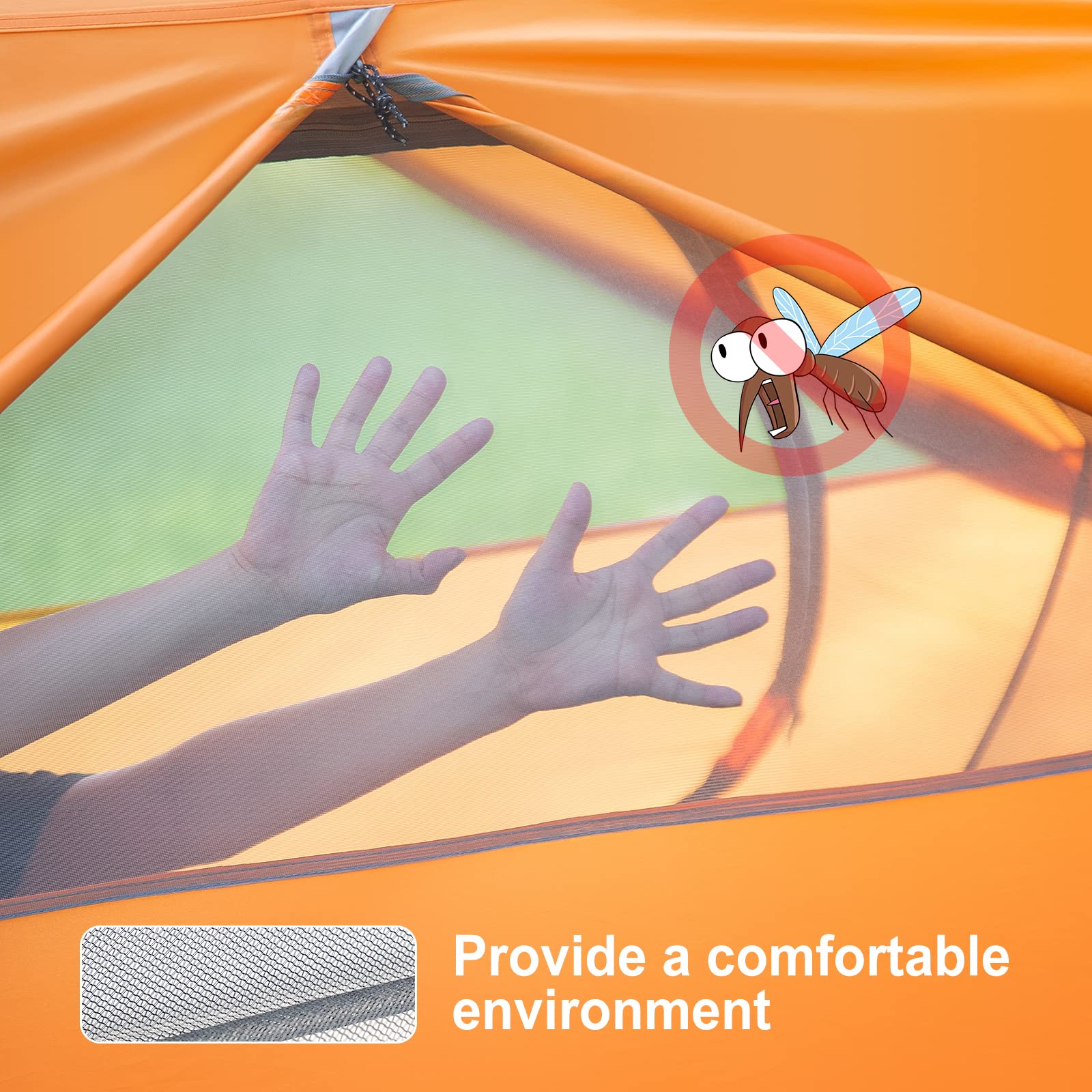 V VONTOX 2-3 Person Ultralight Backpacking Tent, Orange, Waterproof, Windproof, 86.6 x 48.4 in, 31 sqm