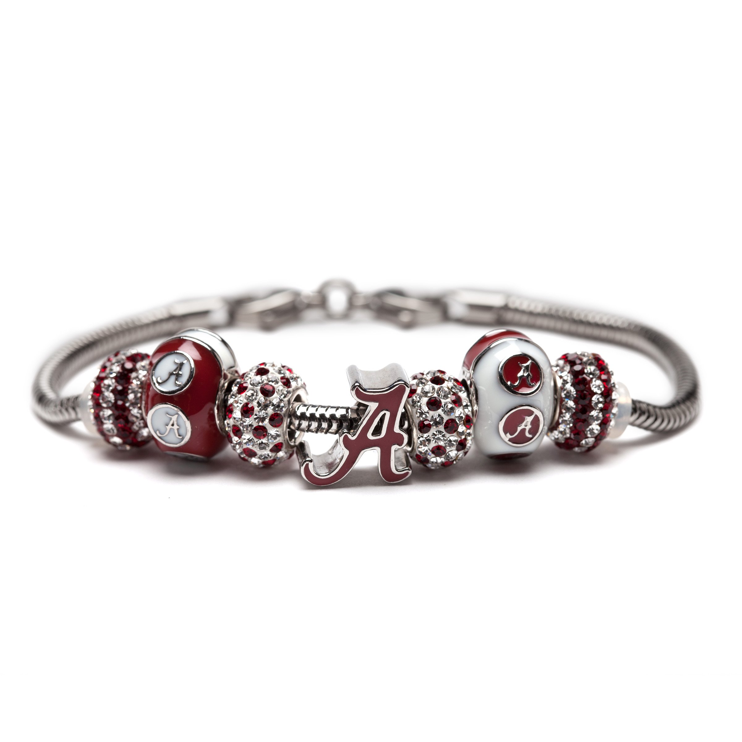 University of Alabama Charm Bracelet | Crimson Tide Gifts | Stainless Steel Alabama Jewelry | Alabama Logo Charm Bracelet | Lifetime Guaranteed
