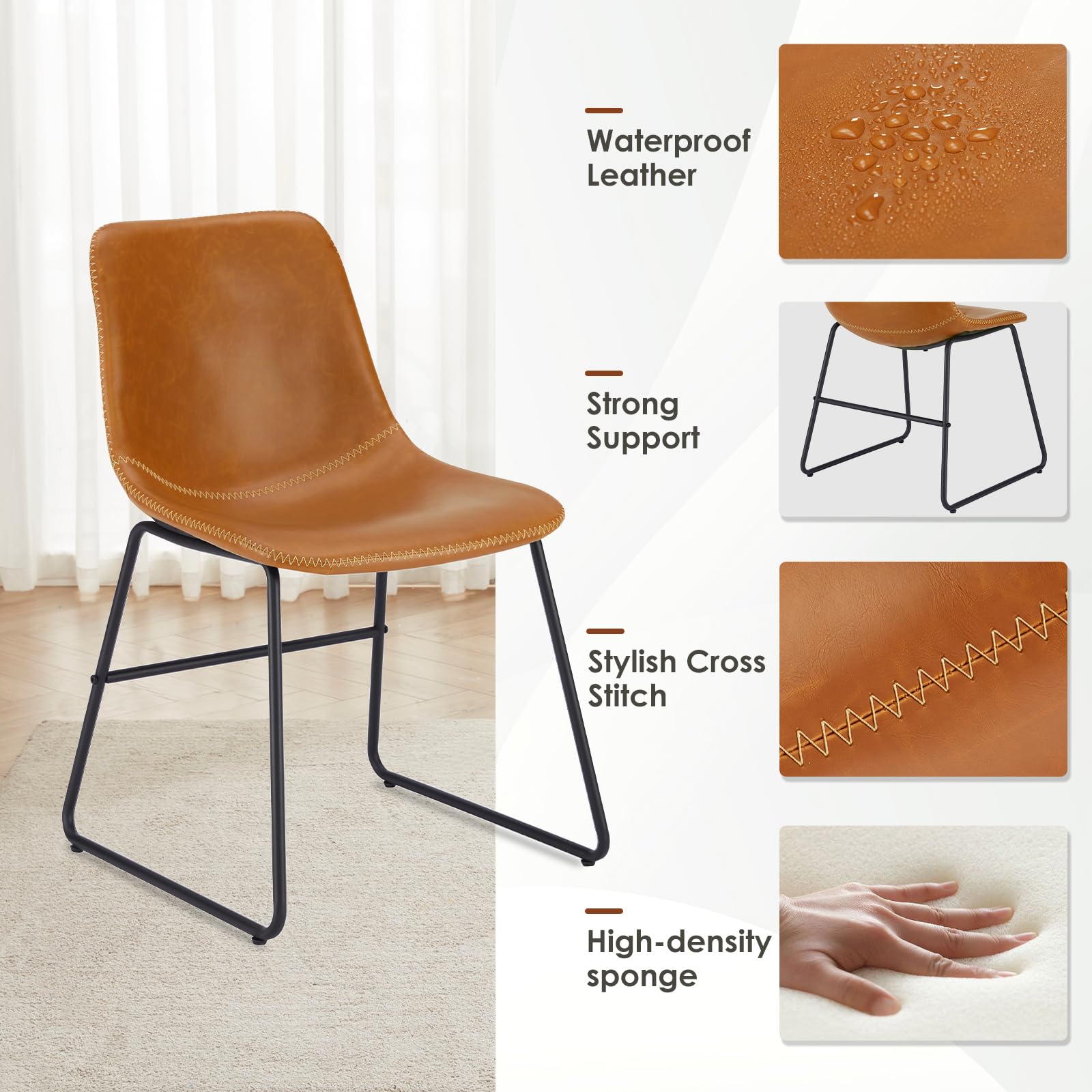 Soohow Set of 2, Kitchen Room Mid Century Midcentury Modern Faux Leather Comfortable, Home, Bistro Coffee Shop, Dining Chairs 4 PCS, Whiskey Brown