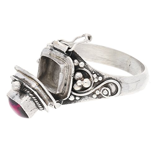 Sterling Silver Square Garnet Poison Locket Box Ring Size 8(Sizes 4,5,6,7,8,9,10,11)