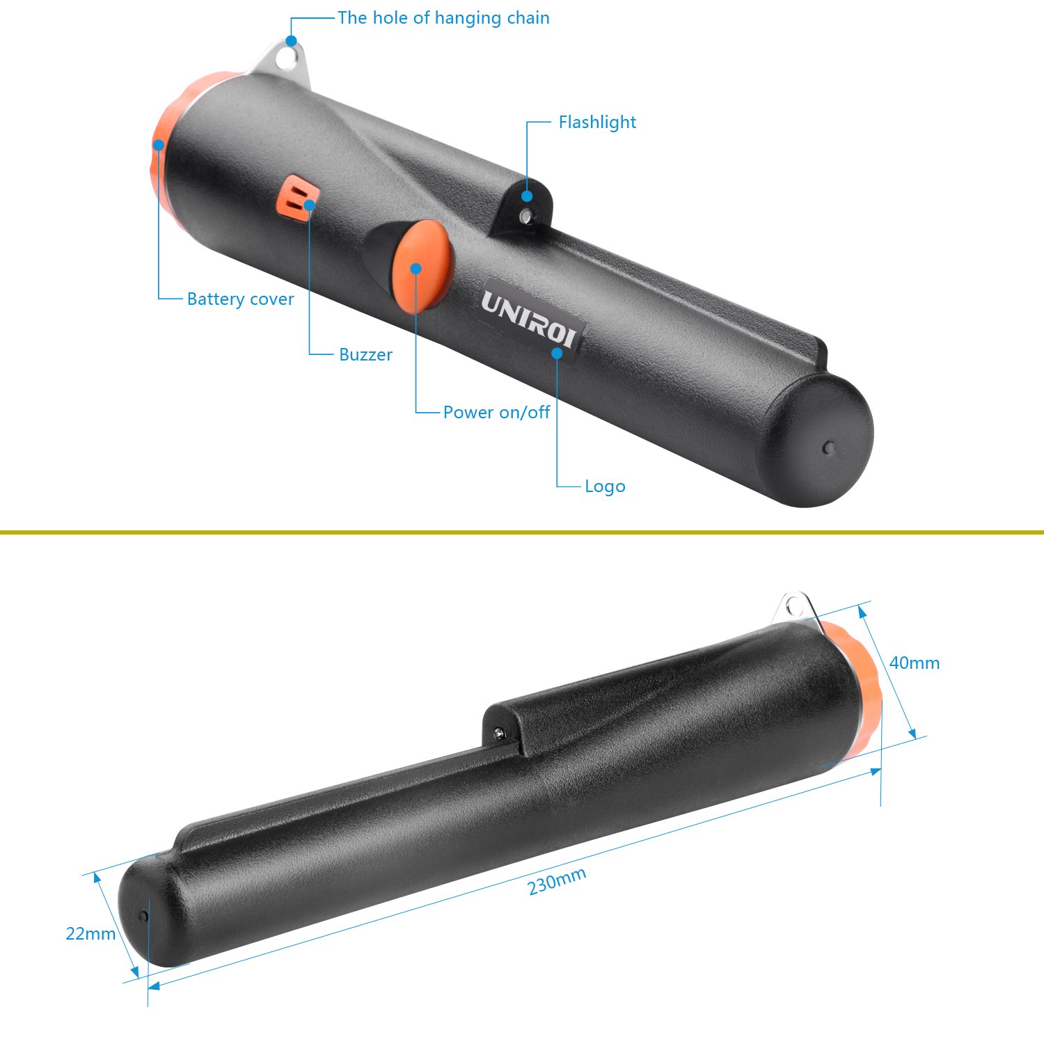 UNIROI Pinpointing Metal Detector, Waterproof Metal Detector Pinpointer IP65, LED Indicators & Vibration,for Adults and Kids, 9V Battery