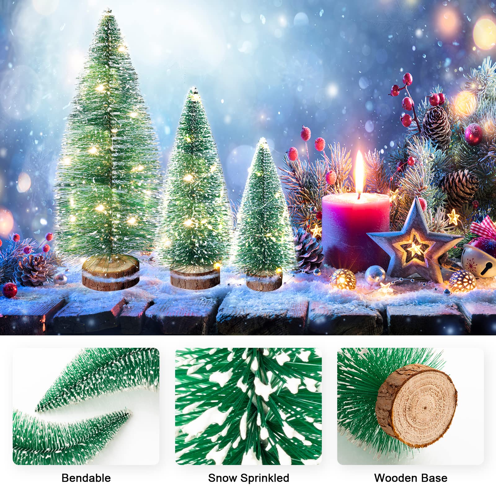 TIME APPIS Small Christmas Tree with Lights, Mini Christmas Tree Table Top Decorations, Desktop Miniature Pine Tree Xmas Holiday Decor, 3Pcs with Light