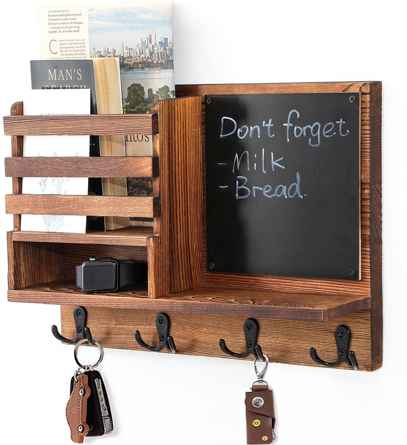 Ziivita Key Holder for Wall - Mail Holder Organizer Wall Mount with Shelf - Hanging Key Rack Hanger with Hooks Decorative for Home Coat Letter Dog Leash Entryway Living Room Decor