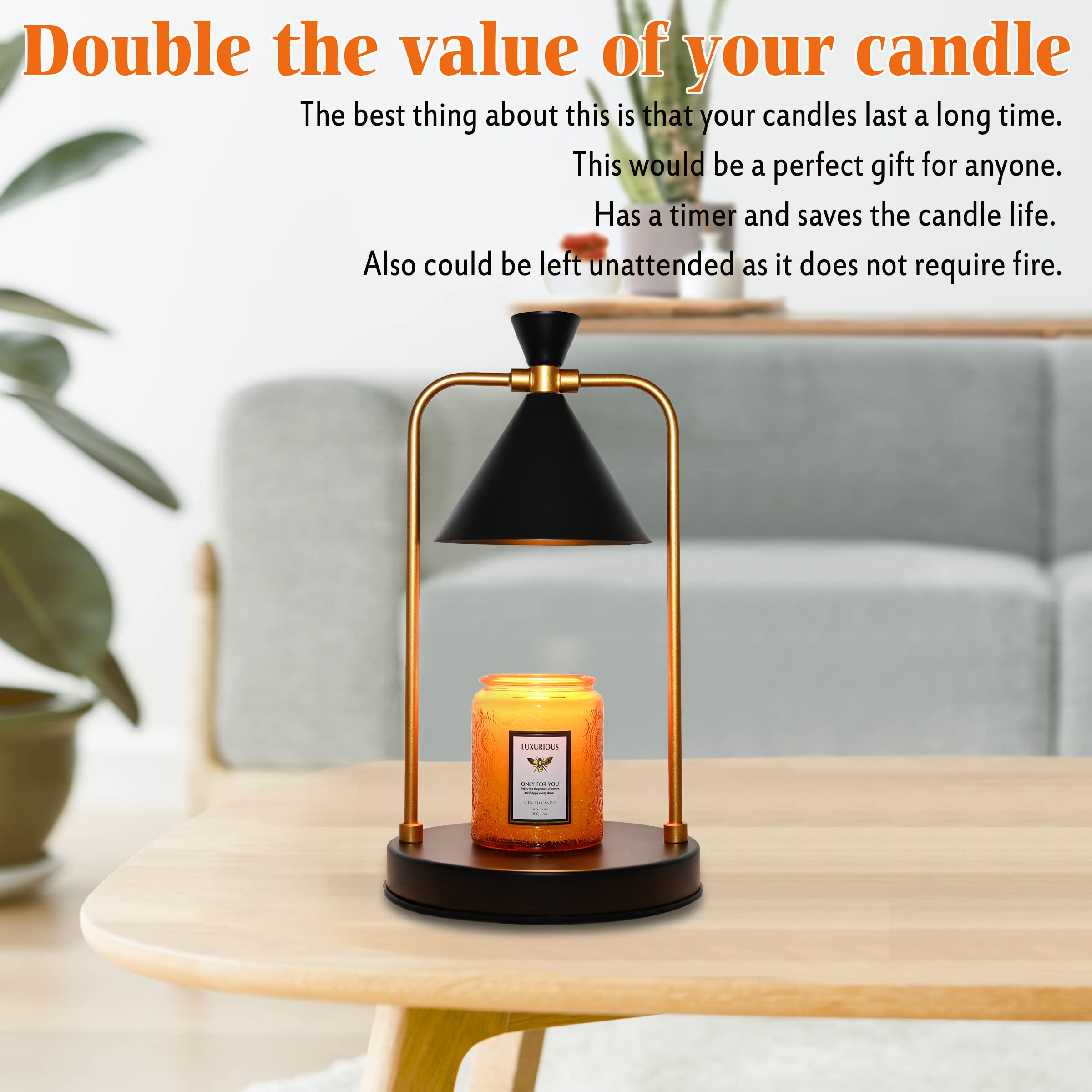XJZJY Candle Warmer Lamp with 2 Bulbs,Electric Candle Warmer with Timer,Christmas Gifts for Candle Lovers,Dimmable Candle Lamp,Compatible with Various Candles,Candle Holders for Home Decor,Black