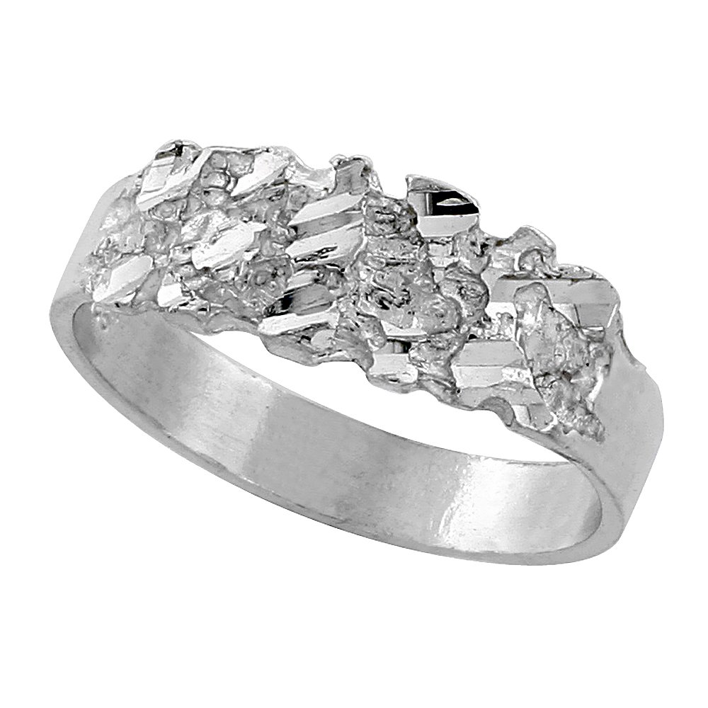 Sterling Silver Nugget Ring Diamond Cut Finish 3/8 inch wide size 9
