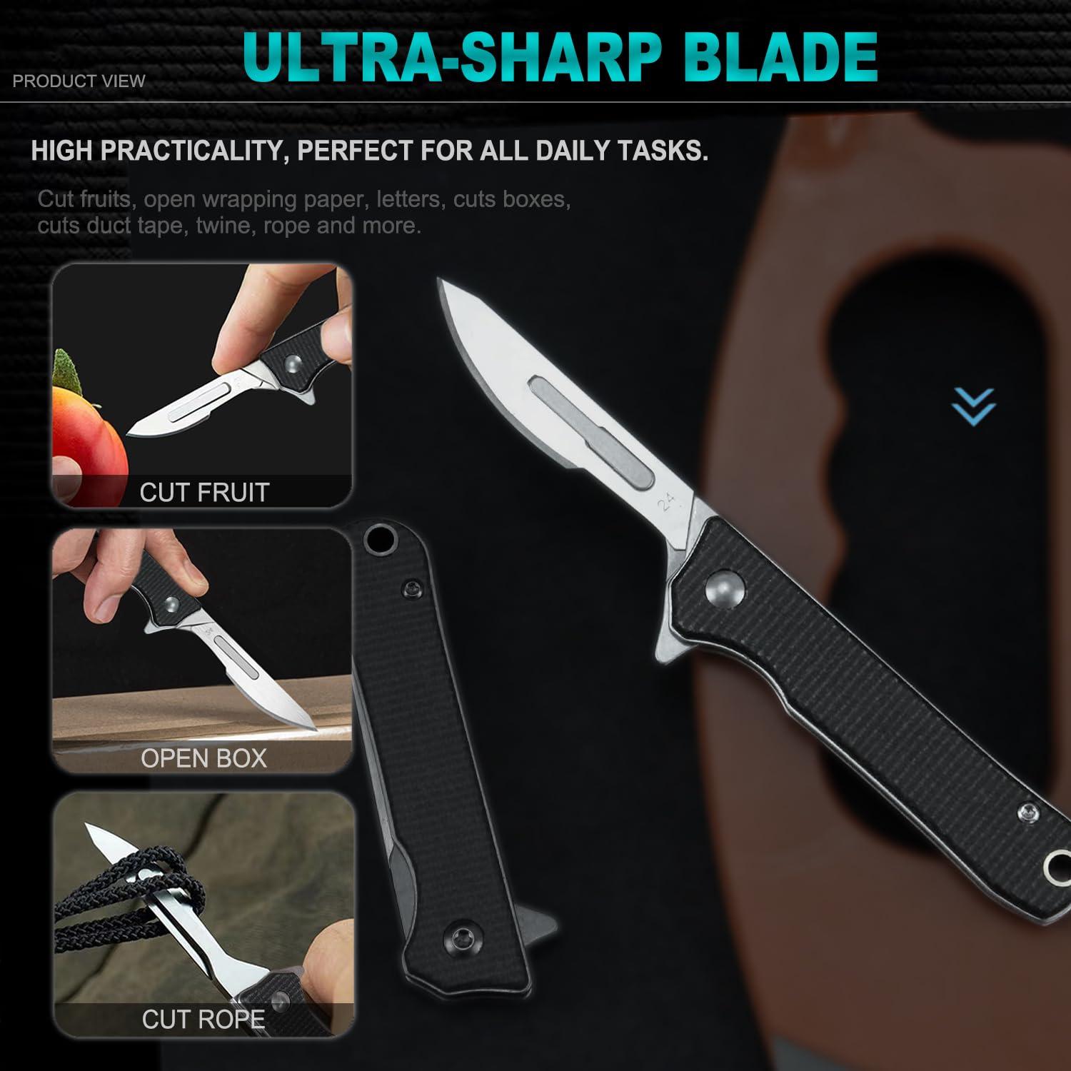 VIFUNCO Folding Scalpel Knife Micarta Handle, Pocket Knife for Men, Small Keychain Knife, Folding Razor Knives with 10pcs #24 Replaceable Blade, EDC Utility knife, Surgical Knives for Outdoor