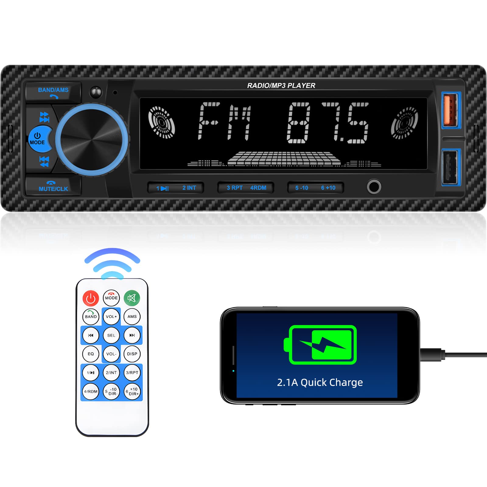 UNITOPSCI Single Din Bluetooth Multimedia Car Stereo Radio Bluetooth Hands-Free Calling Audio Receiver FM Radio Car MP3 Player AUX in/Dual USB Port Digital Media, Fast Charging with Remote Control