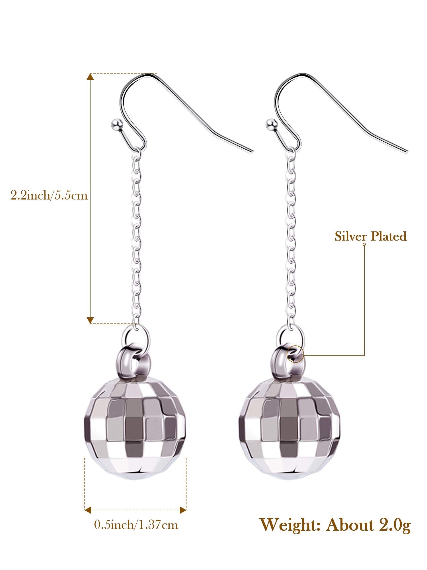 Tatuo 4 Pairs Disco Ball Earrings 60's Earrings Silver 70's Disco Ball Earrings for Women Disco Outfit Accessories