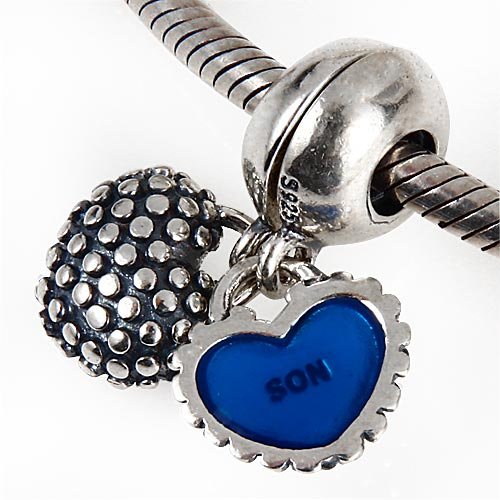 SOUKISS Mother Son Charms Heart Pendant Authentic 925 Sterling Silver Blue Enamel Heart Dangle Bead for European Charms Bracelet