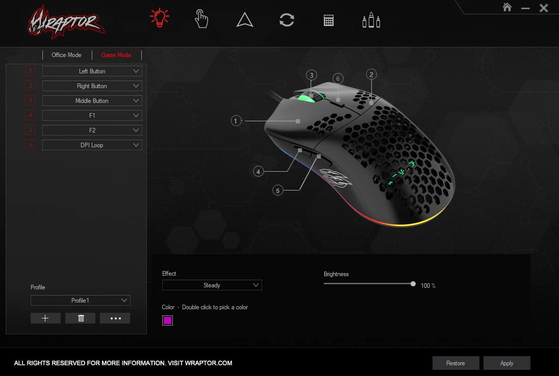 WRAPTOR Ultra Lightweight RGB Honeycomb Gaming Mouse - 16000 DPI - 7 Programmable Button - Windows PC (Black)