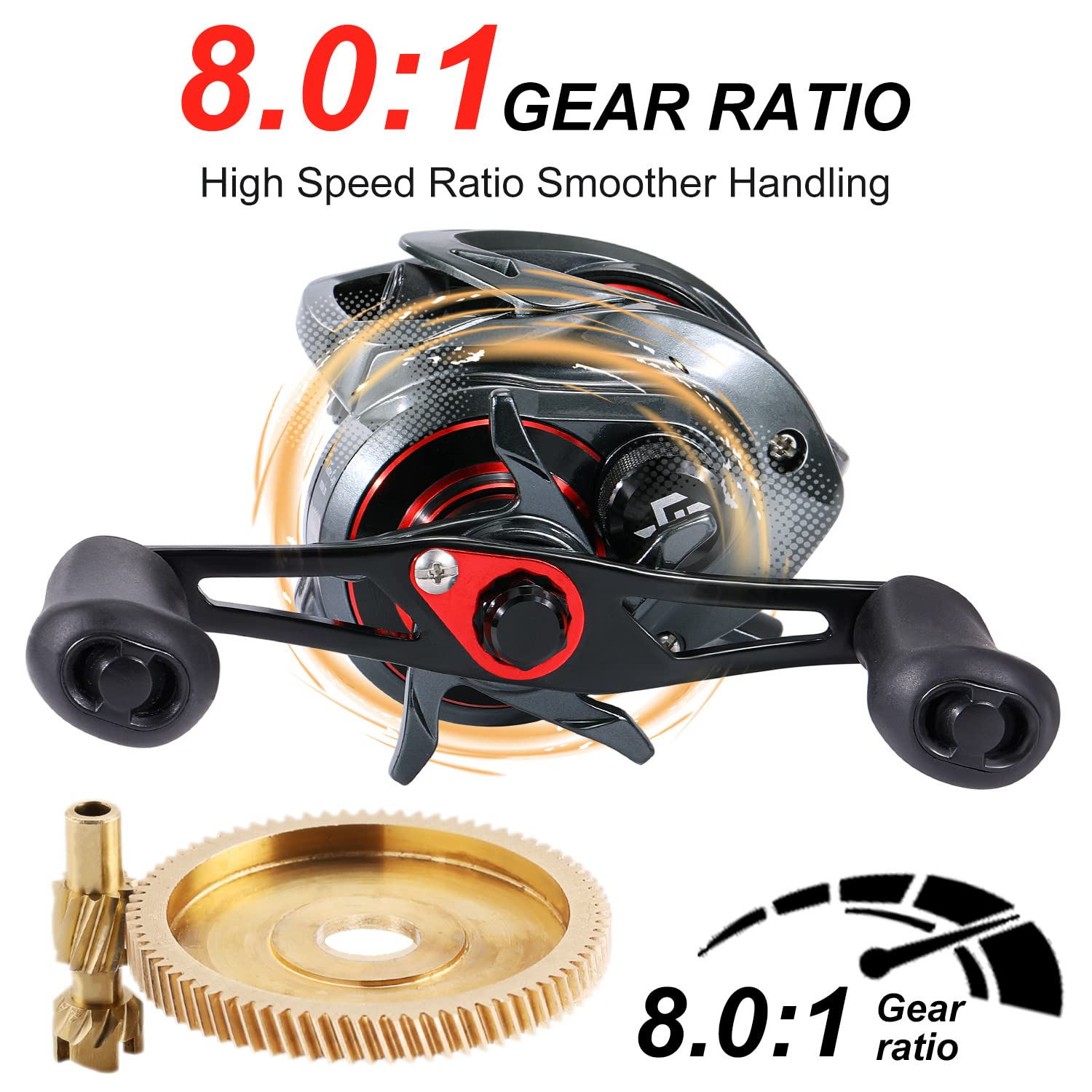 Sougayilang Baitcasting Fishing Reel, 8:1 High Speed Gear Ratio Super Smooth and Powerful Low Profile Baitcaster Reel with Maganic Brake System for Freshwater,Saltwater Best gifts