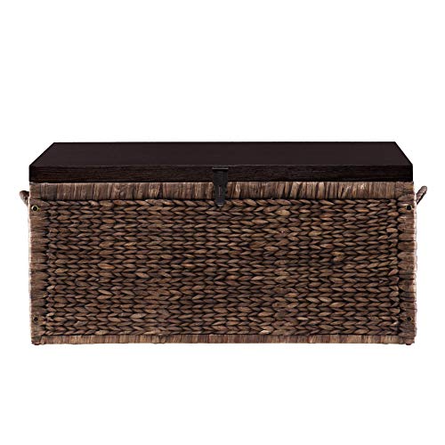 Unknown1 Blackwashed Wicker Trunk Coffee Table Brown Farmhouse Transitional Rectangle MDF Veneer Finish Hidden Storage