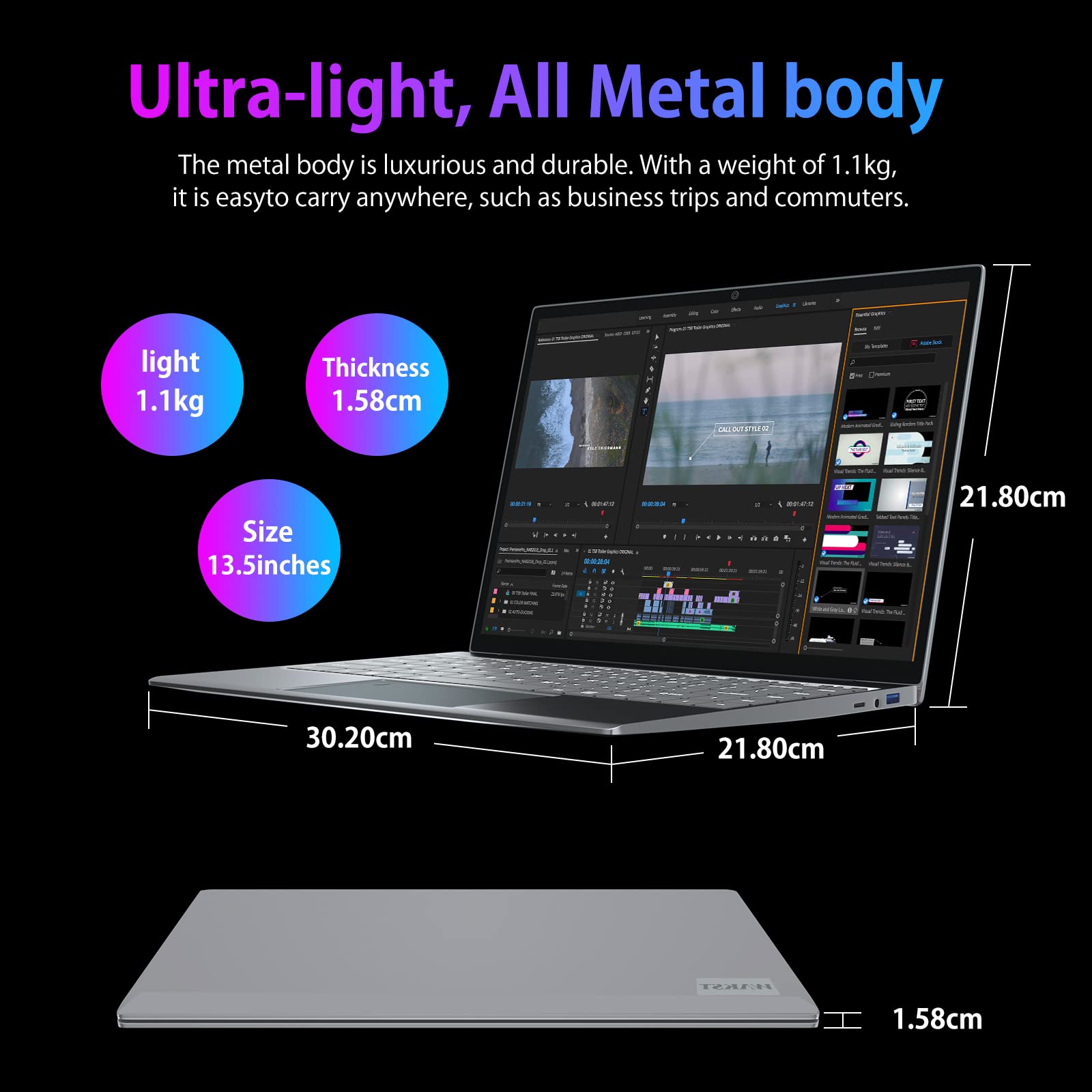 Win11 Laptop, 13.5" 3K (3000 x 2000) IPS Display，16GB+512GB SSD，10th Generation i5-1035G1 Up to 3.6GHz, Slim Notebook, Full Metal, Backlit Keyboard, Full Function Type C, Finger Print