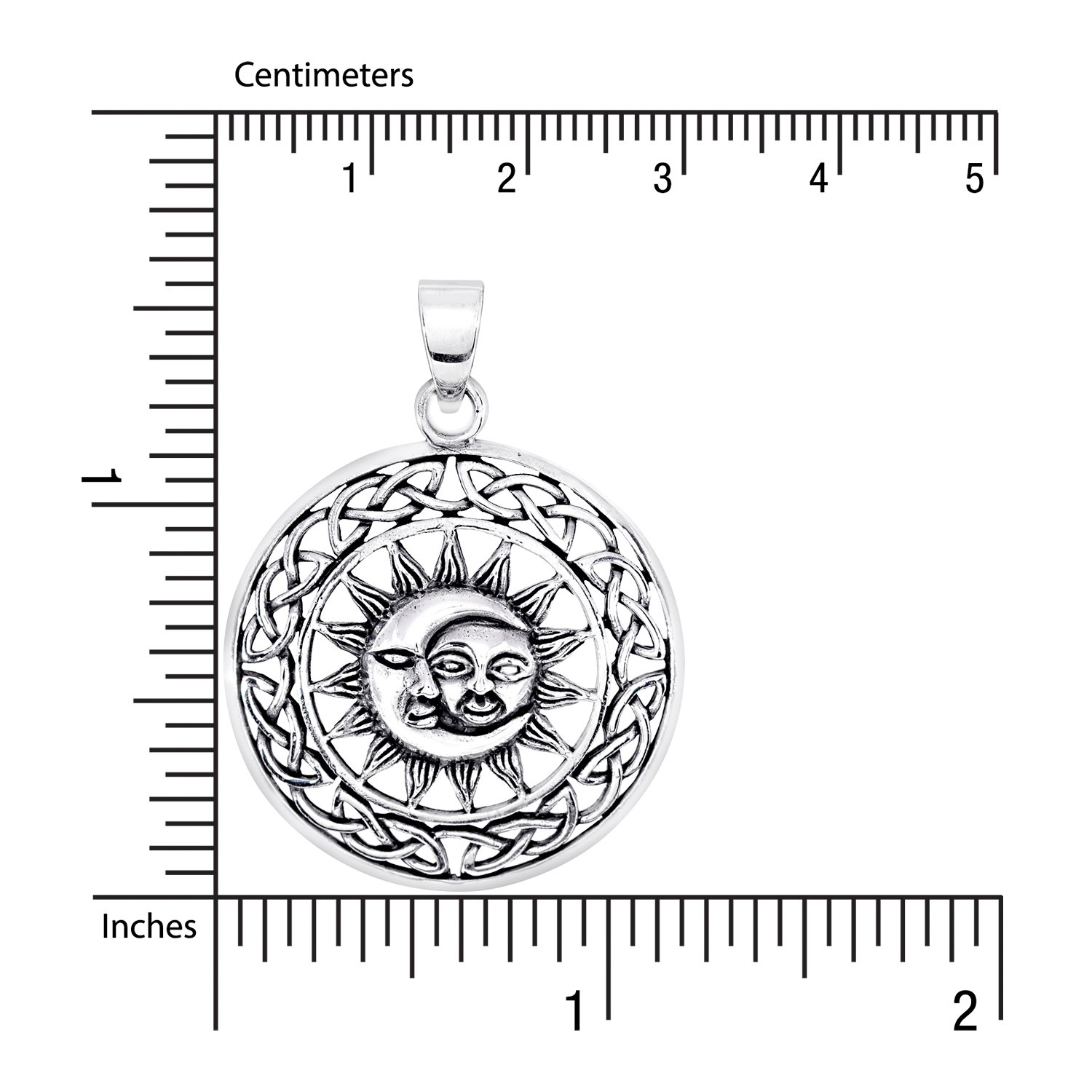 WithLoveSilver Solid 925 Sterling Silver Celtic Moon Crescent Sun Stars Universe Celestial Pendant