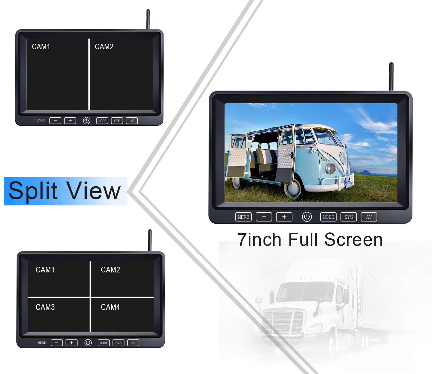 ZEROXCLUB Ⅱ Digital Wireless Backup Camera System Kit,HD 1080P & IP69 Waterproof Wireless Reverse Rear View Camera + 7’’ DVR Split Touch Monitor w/Recording for RV/Truck/Trailer/Motorhome-B701