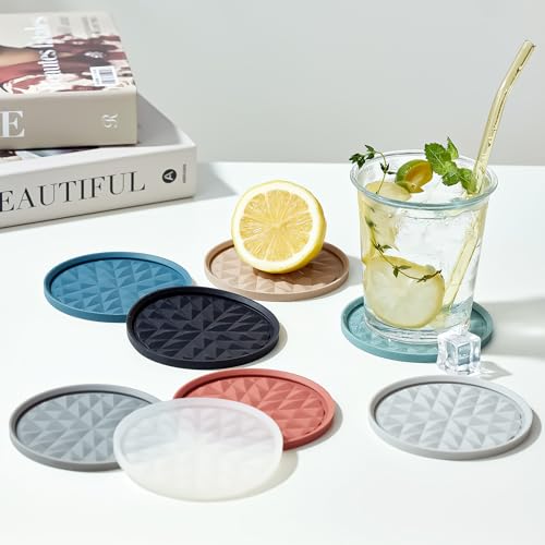Wingcases Silicone Coasters for Drinks[6 Pack]- Cup Mat with Holder for Tabletop Protection-Non-Slip, Non-Stick, Coffee Table Decor, Great Gift for Any Occasion, Black
